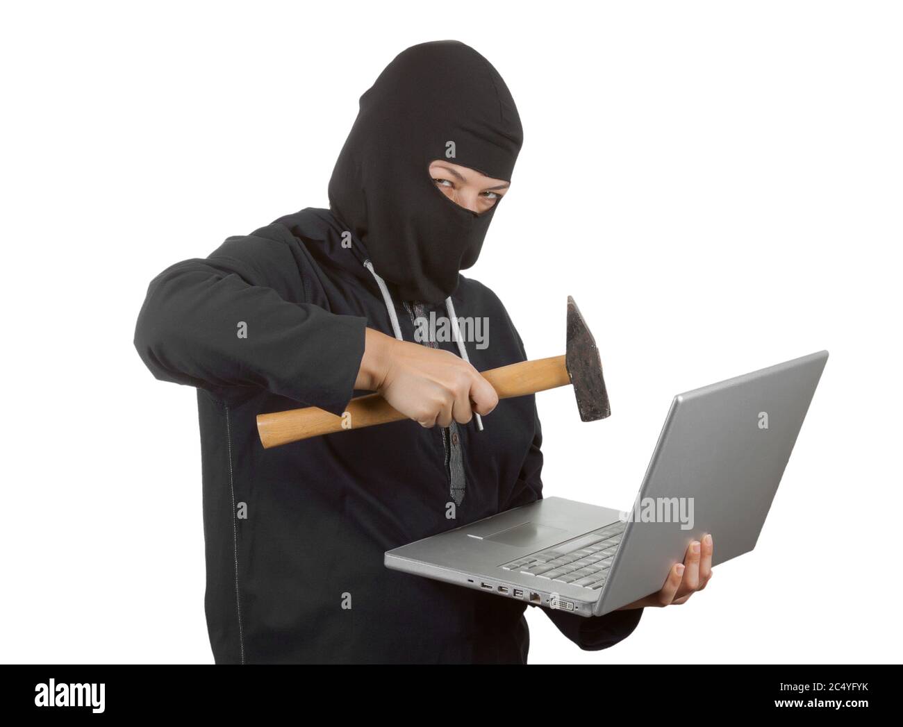 Criminal Woman Hacker Wearing Hood On in Black Clothes and Balaclava ...