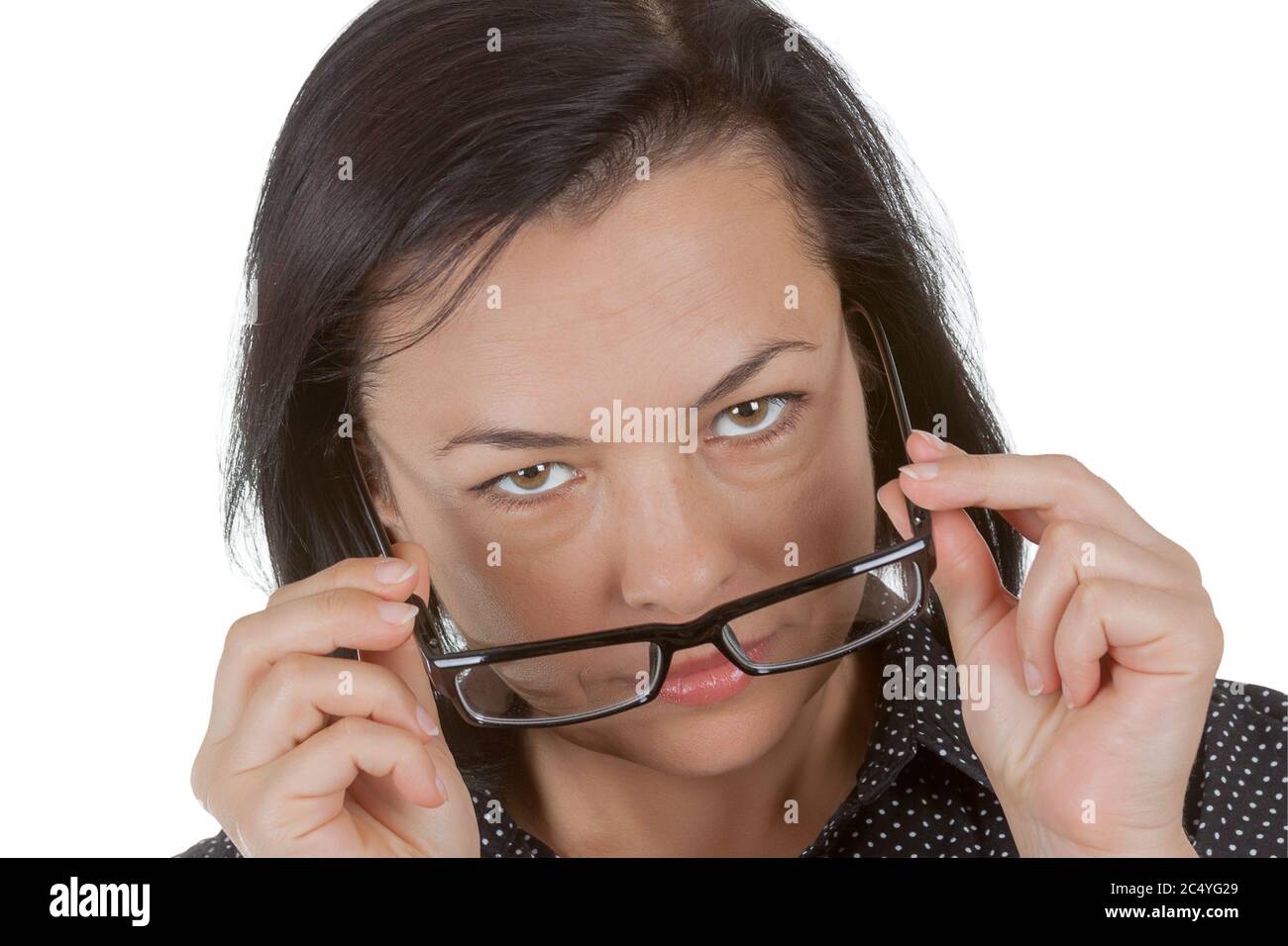 Closeup of Beautiful Young Business Woman Wearing Her Glasses on a ...