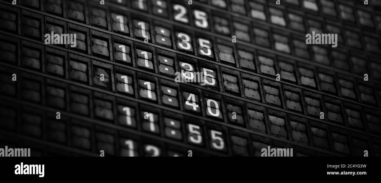 Time boards at the airport. Flight information mechanical timetable ...