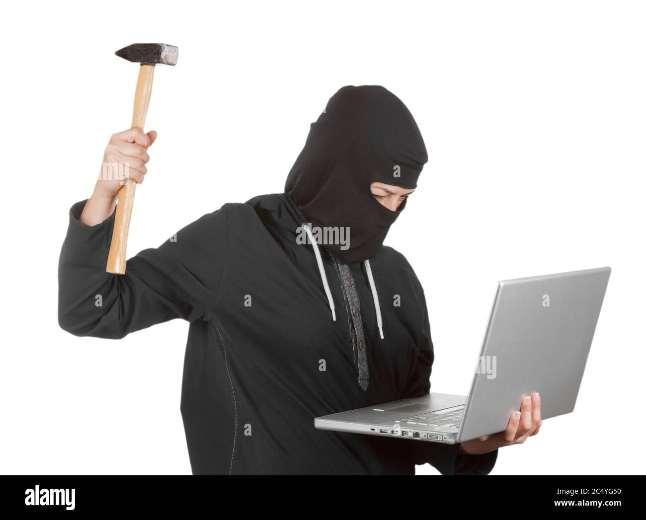 Criminal Woman Hacker Wearing Hood On in Black Clothes and Balaclava ...