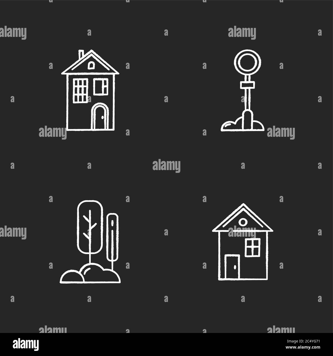 Suburban life chalk white icons set on black background Stock Vector ...