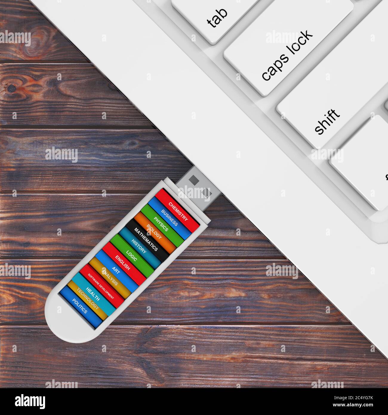 Computer Education Concept. School Books in USB Flash Drive Conected to ...