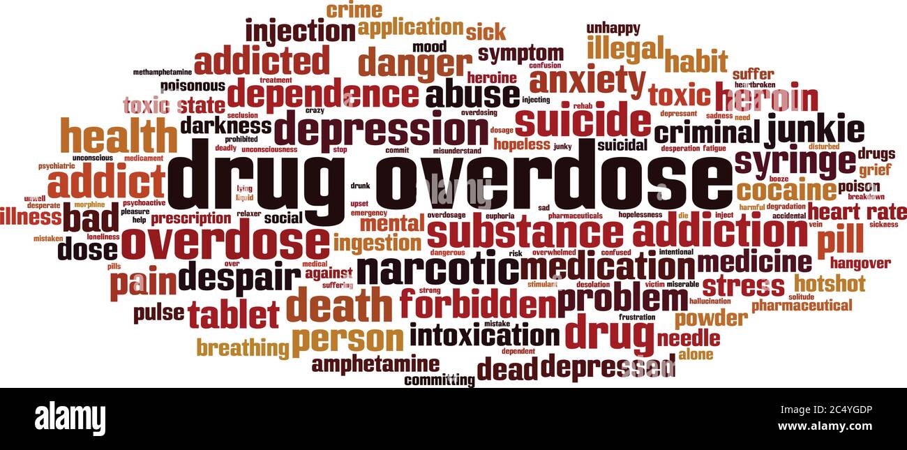 Drug overdose word cloud concept. Collage made of words about drug ...