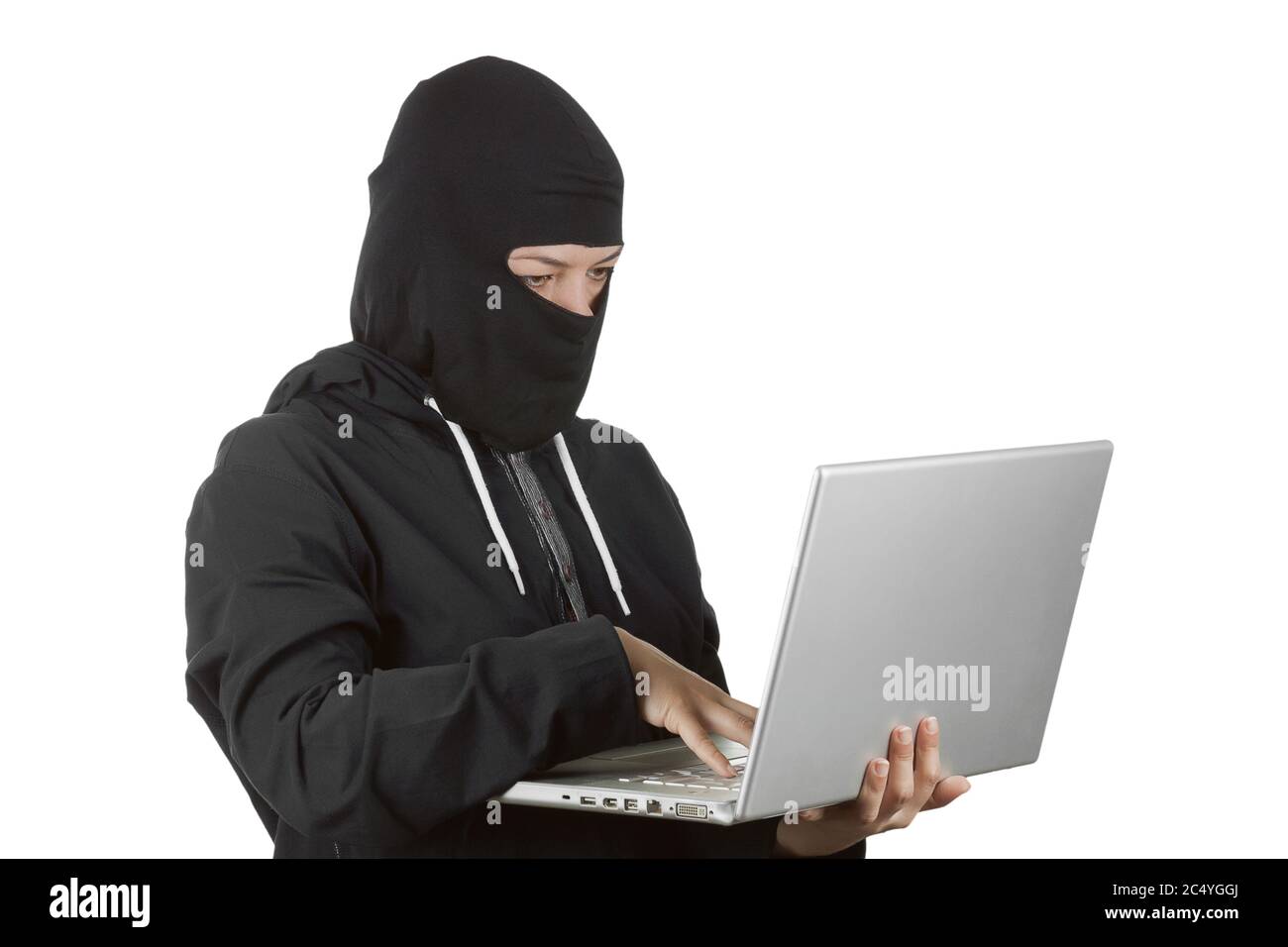 Criminal Woman Hacker Wearing Hood On in Black Clothes and Balaclava ...