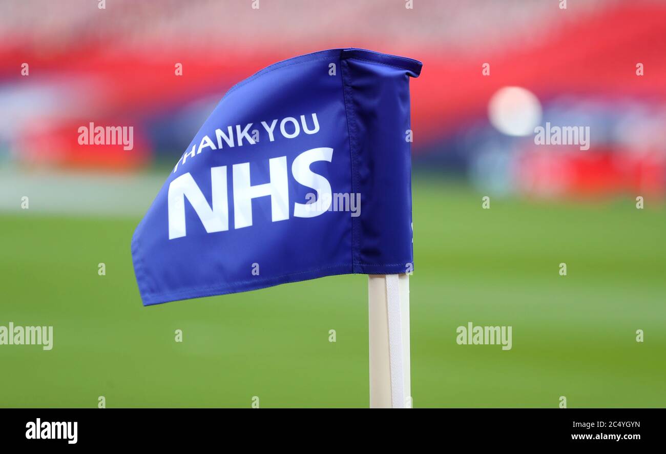 Thank you NHS is written on the corner flag before the Sky Bet League ...