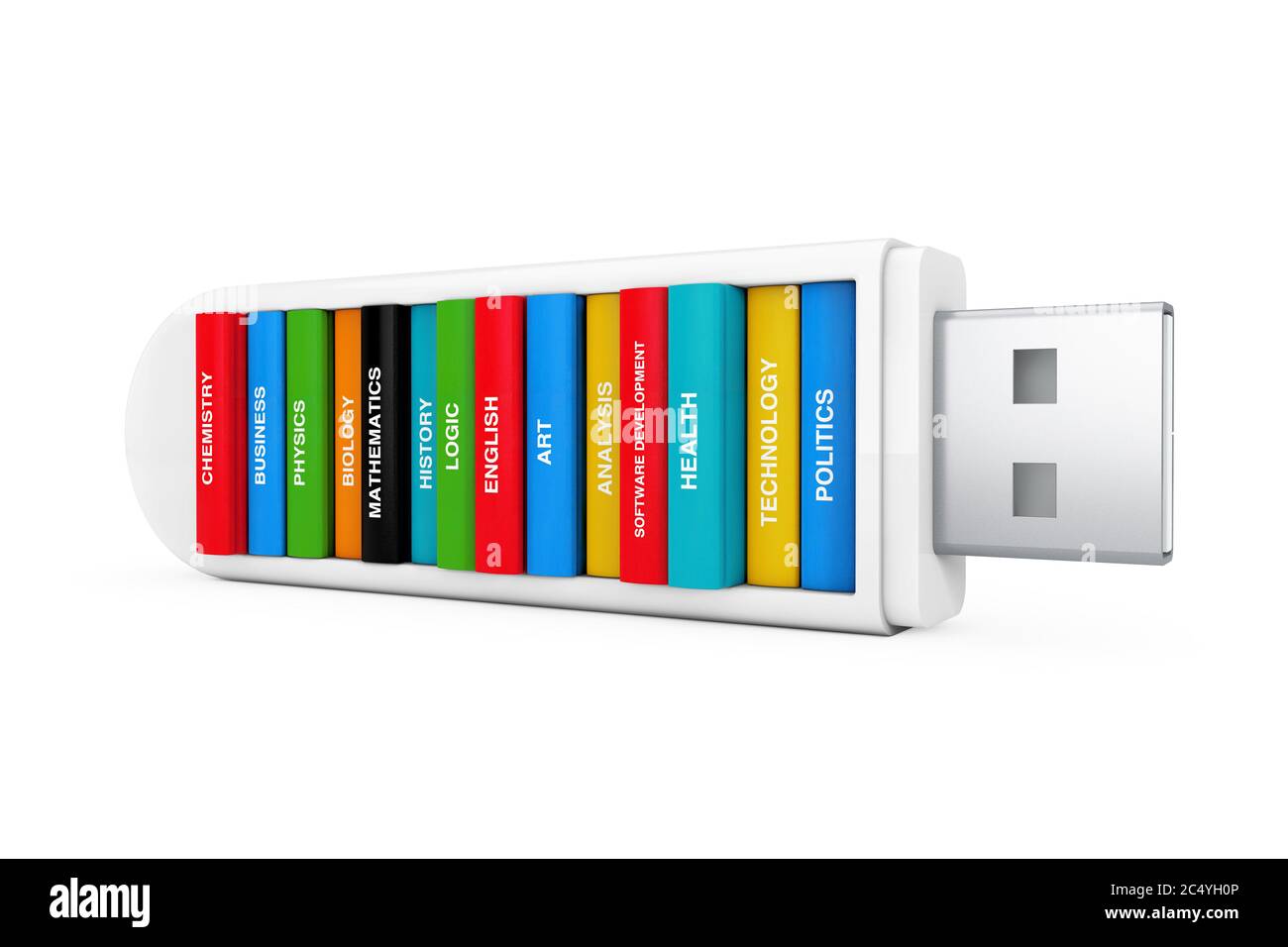 Computer Education Concept. School Books in USB Flash Drive on a white ...