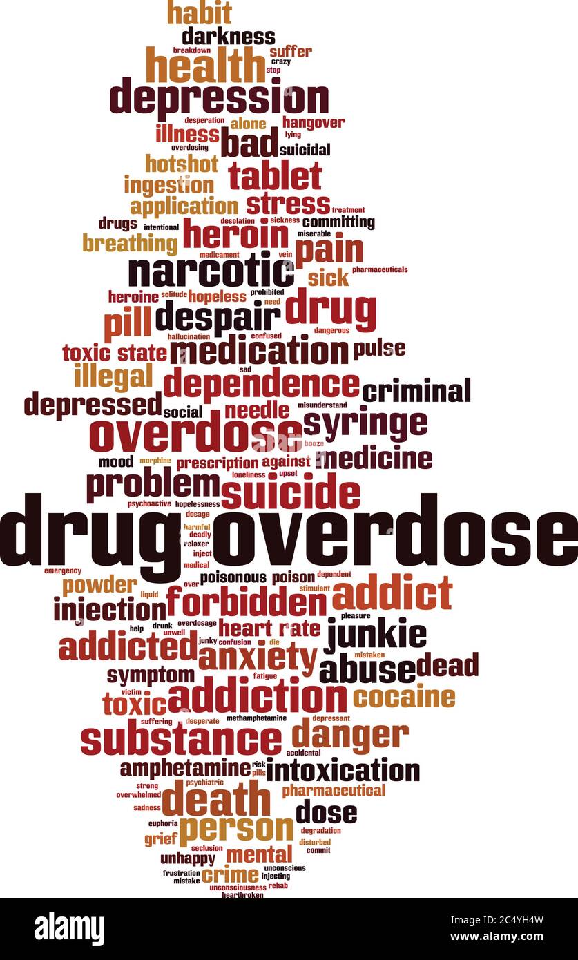 Drug overdose word cloud concept. Collage made of words about drug ...