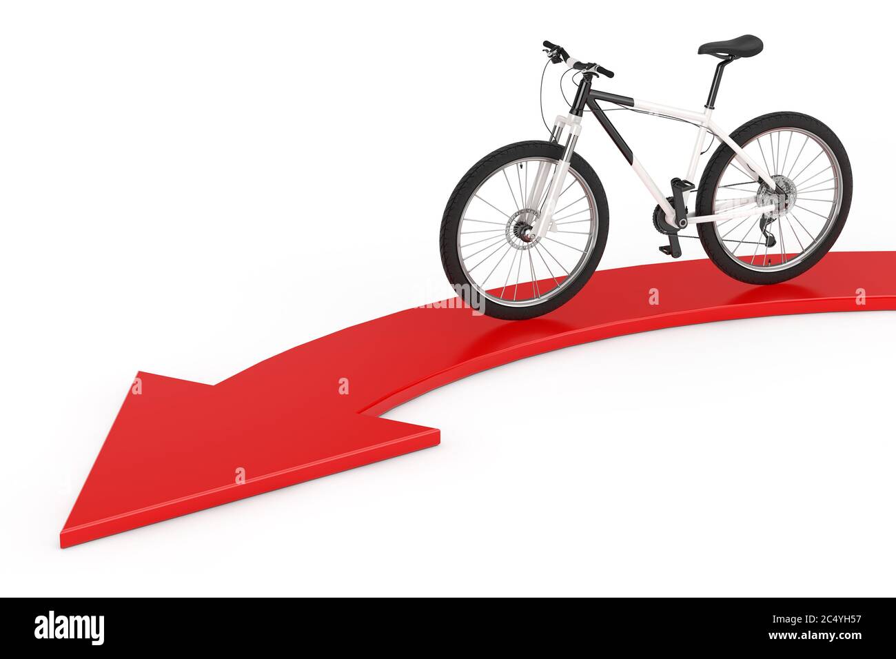 Black and White Mountain Bike over Red Direction to Success Arrow on a ...