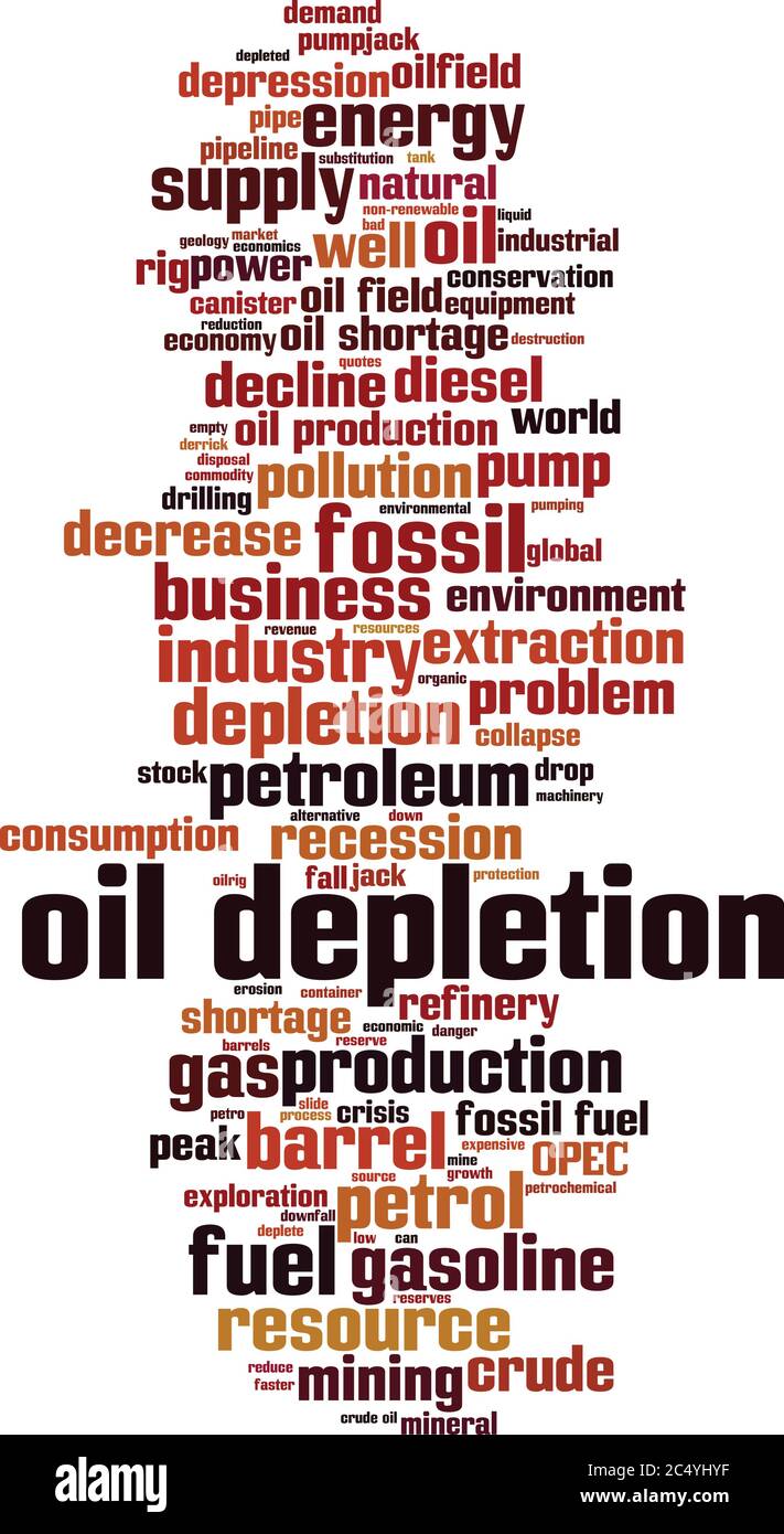 Oil depletion word cloud concept. Collage made of words about oil ...