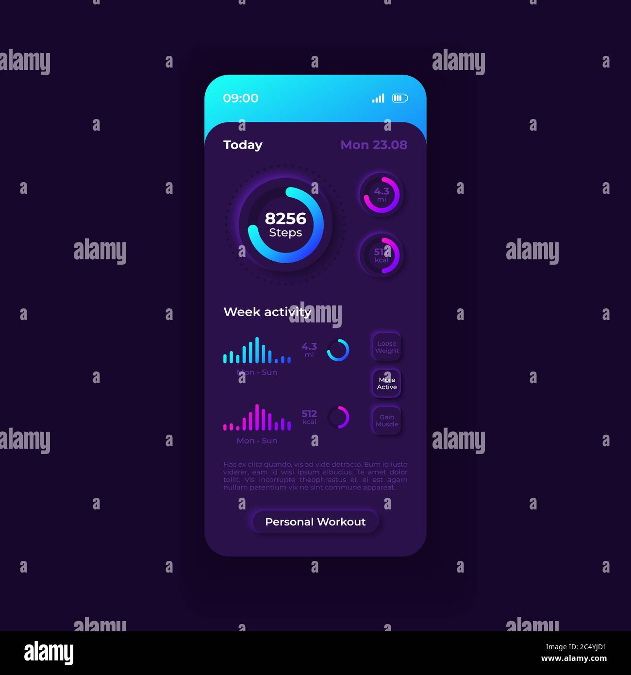 Sport activity tracker app smartphone interface vector template Stock ...