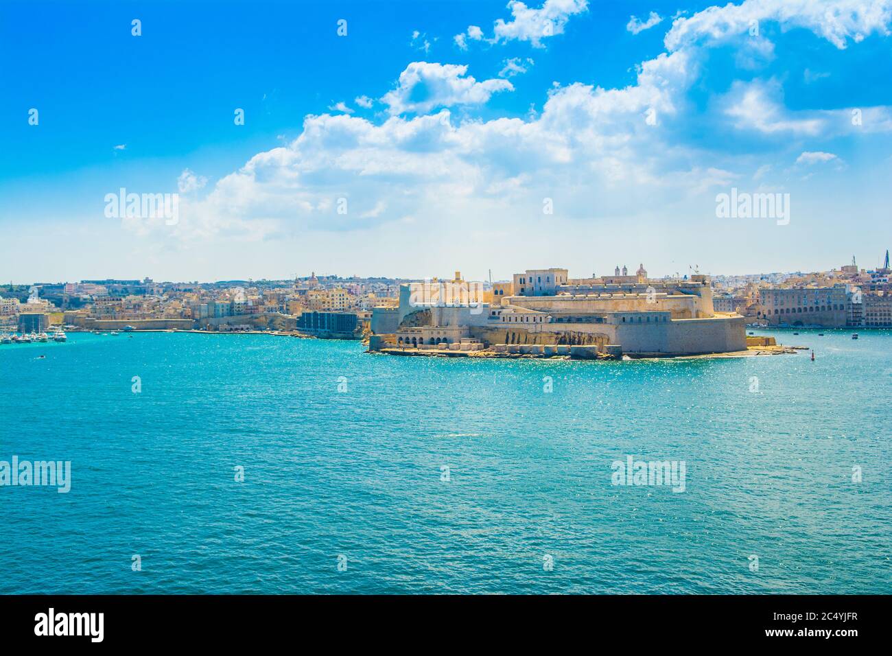 Landscape with old Fort Saint Angelo at the centre of the Grand Harbour ...