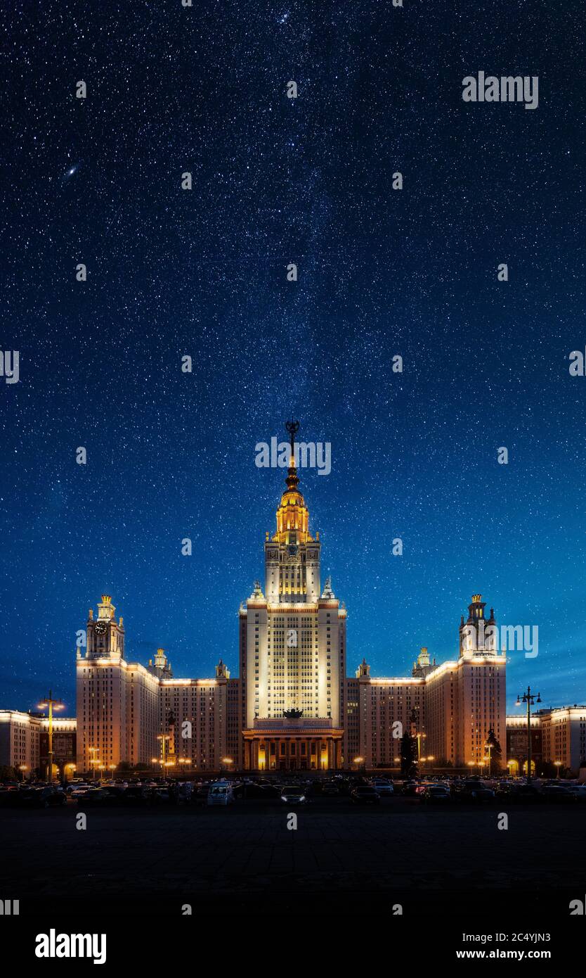 Evening MSU. building of Moscow State University on Vorobyovy Hills in ...