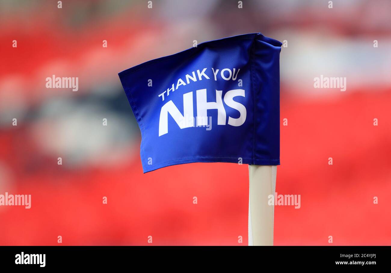 Thank you NHS is written on the corner flag before the Sky Bet League ...