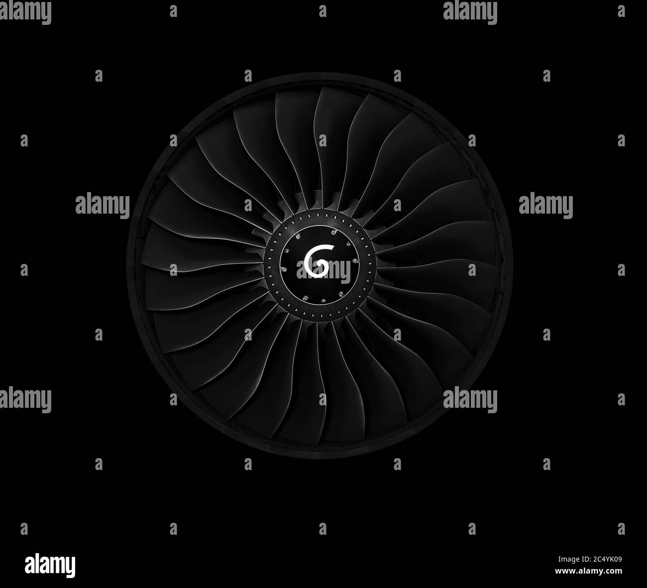 Jet engine front view isolated on black background Stock Photo - Alamy