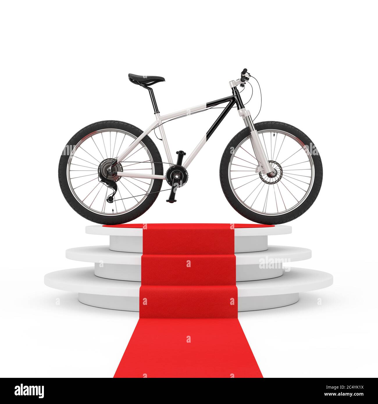 Black and White Mountain Bike over Winner Podium with Red Carpet on a ...