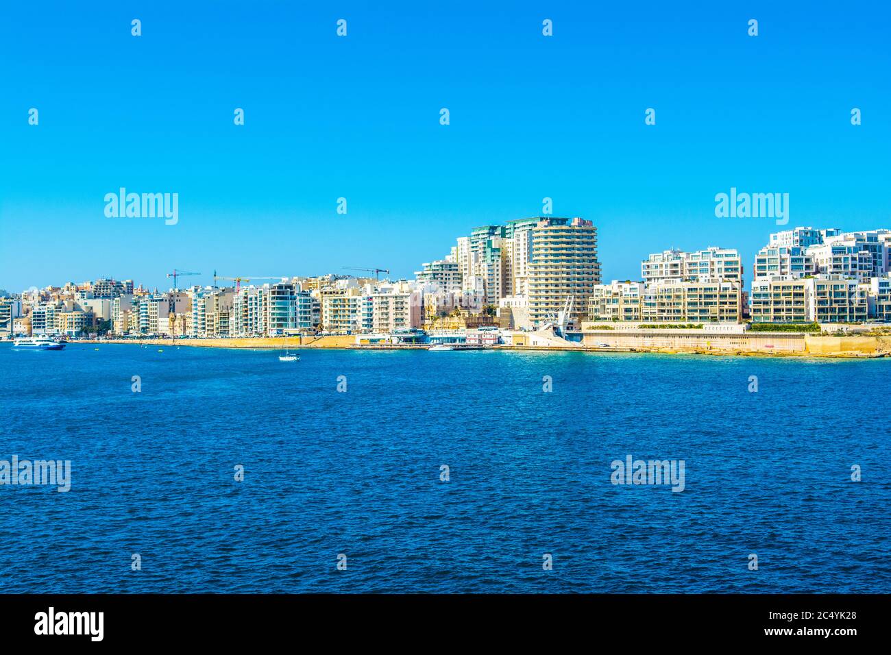 Panoramic view of the promenade and marina in Sliema, Malta Stock Photo ...