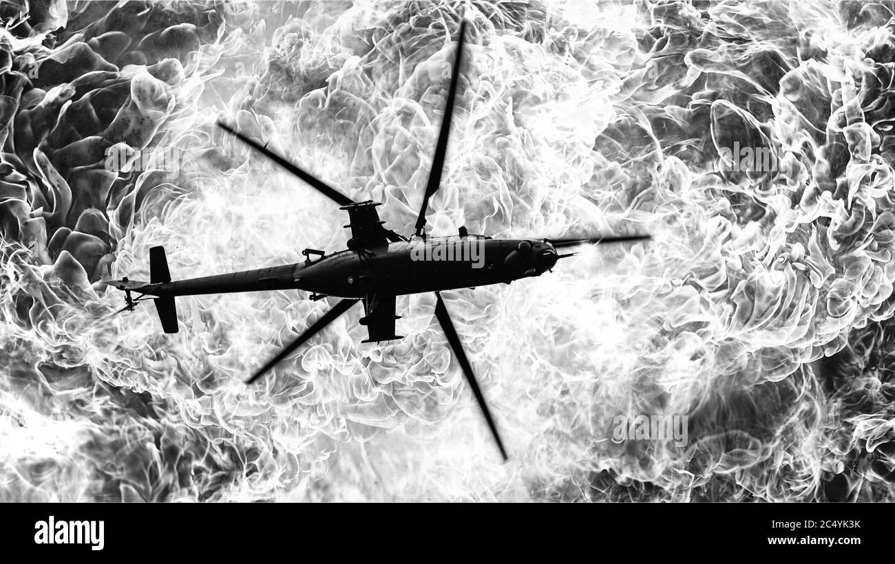 WAR. Helicopters on a fiery background, Fire flames Stock Photo - Alamy