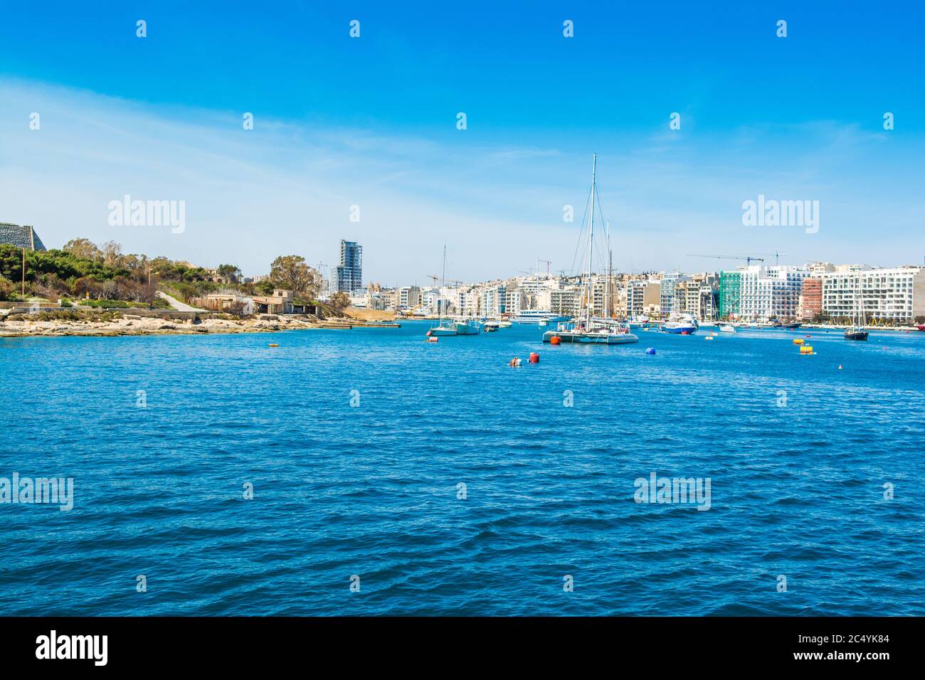 Panoramic view of the promenade and marina in Sliema, Malta Stock Photo ...