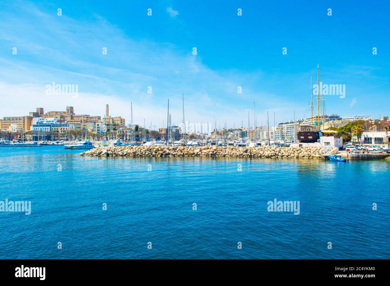 Panoramic view of the promenade and marina in Sliema, Malta Stock Photo ...