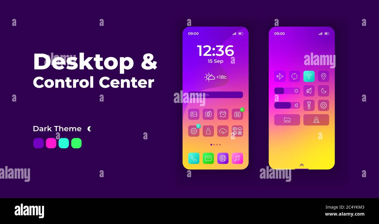 Desktop and control center smartphone interface vector templates set ...