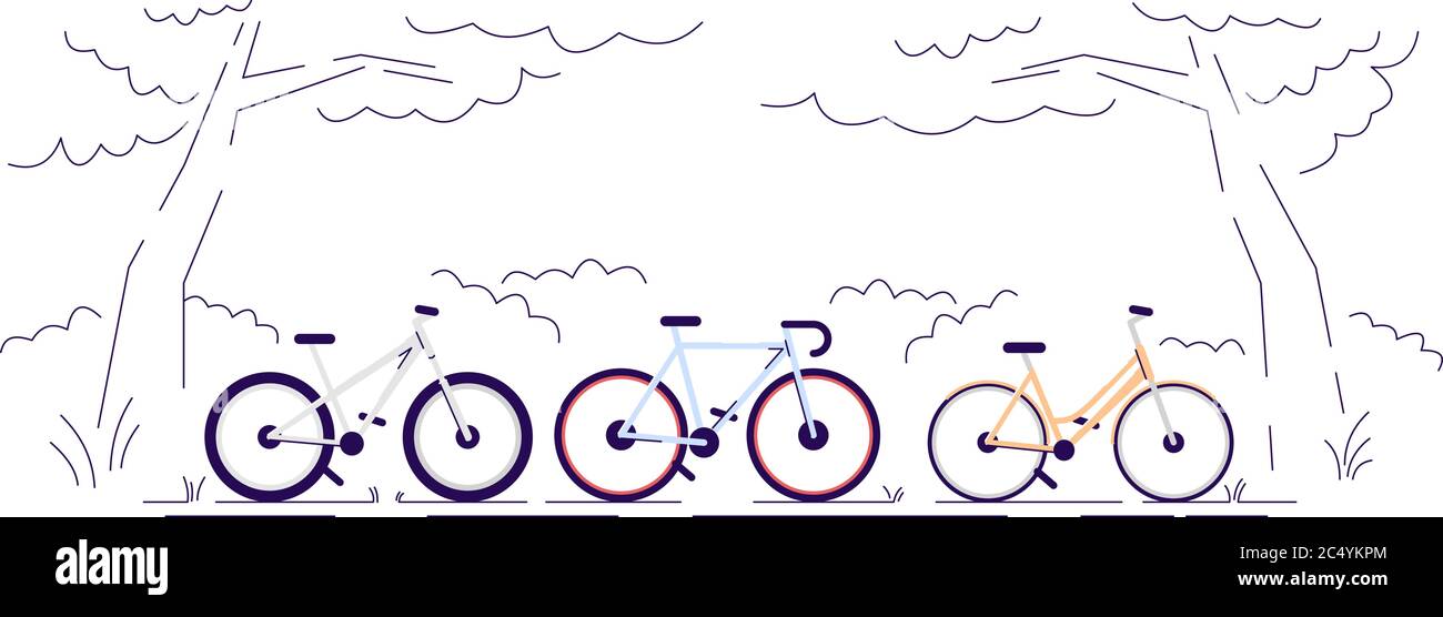 Bicycle ride in forest semi flat RGB color vector illustration Stock ...