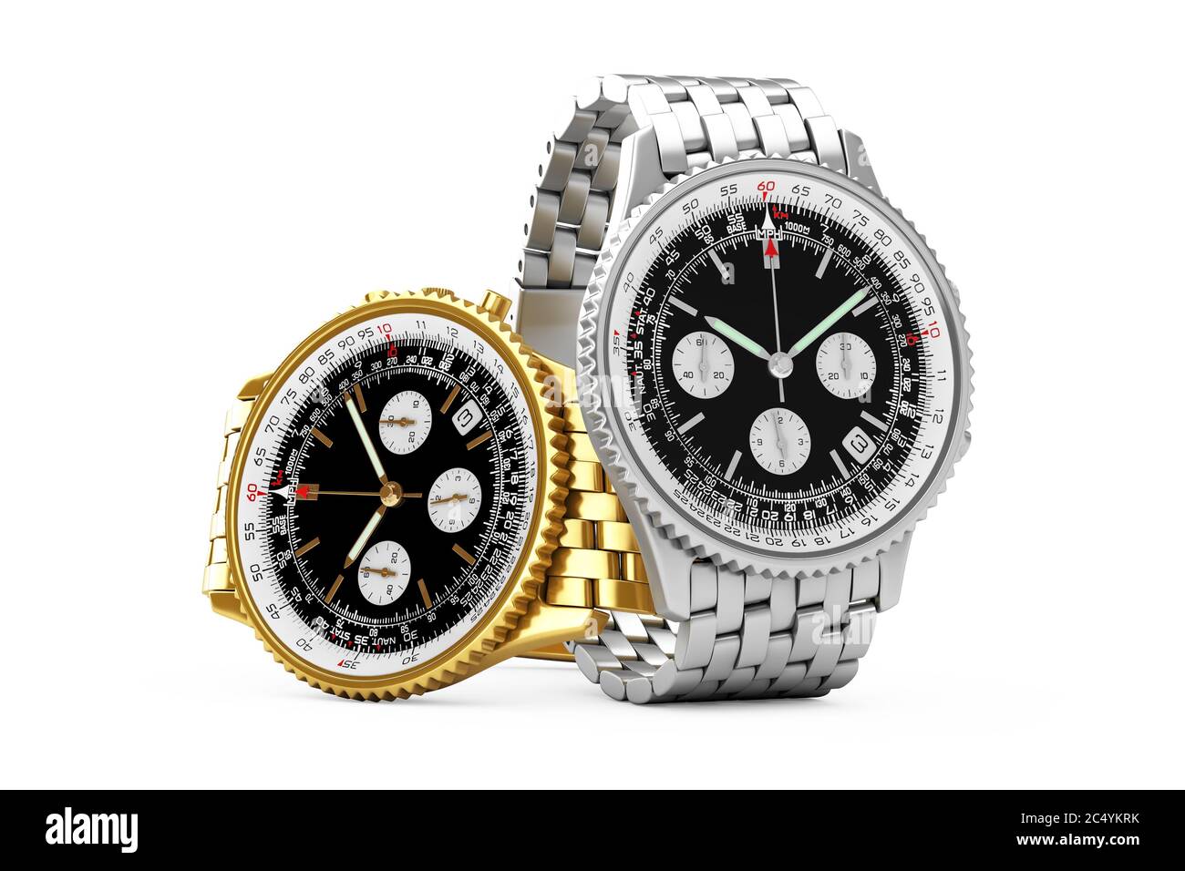 Luxury Classic Analog Men's Wrist Golden and Silver Watches on a white ...