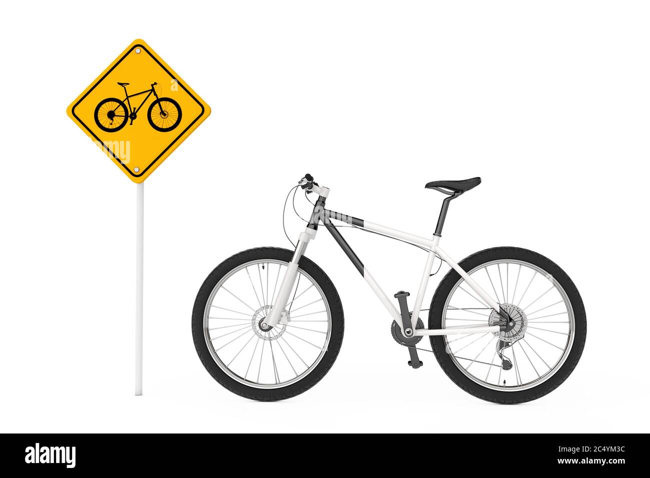 Black and White Mountain Bike near Bicycle Traffic Warning Sign on a ...