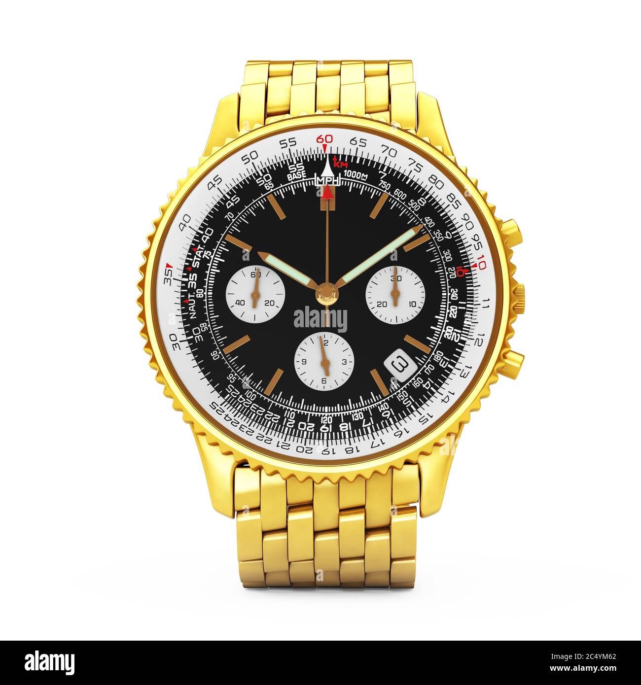 Luxury Classic Analog Men's Wrist Golden Watch on a white background ...