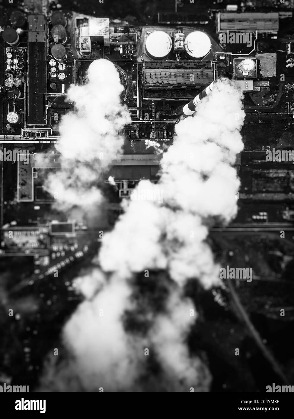 Smoking pipes of thermal power plant. Aerial view. Pipes of thermal ...