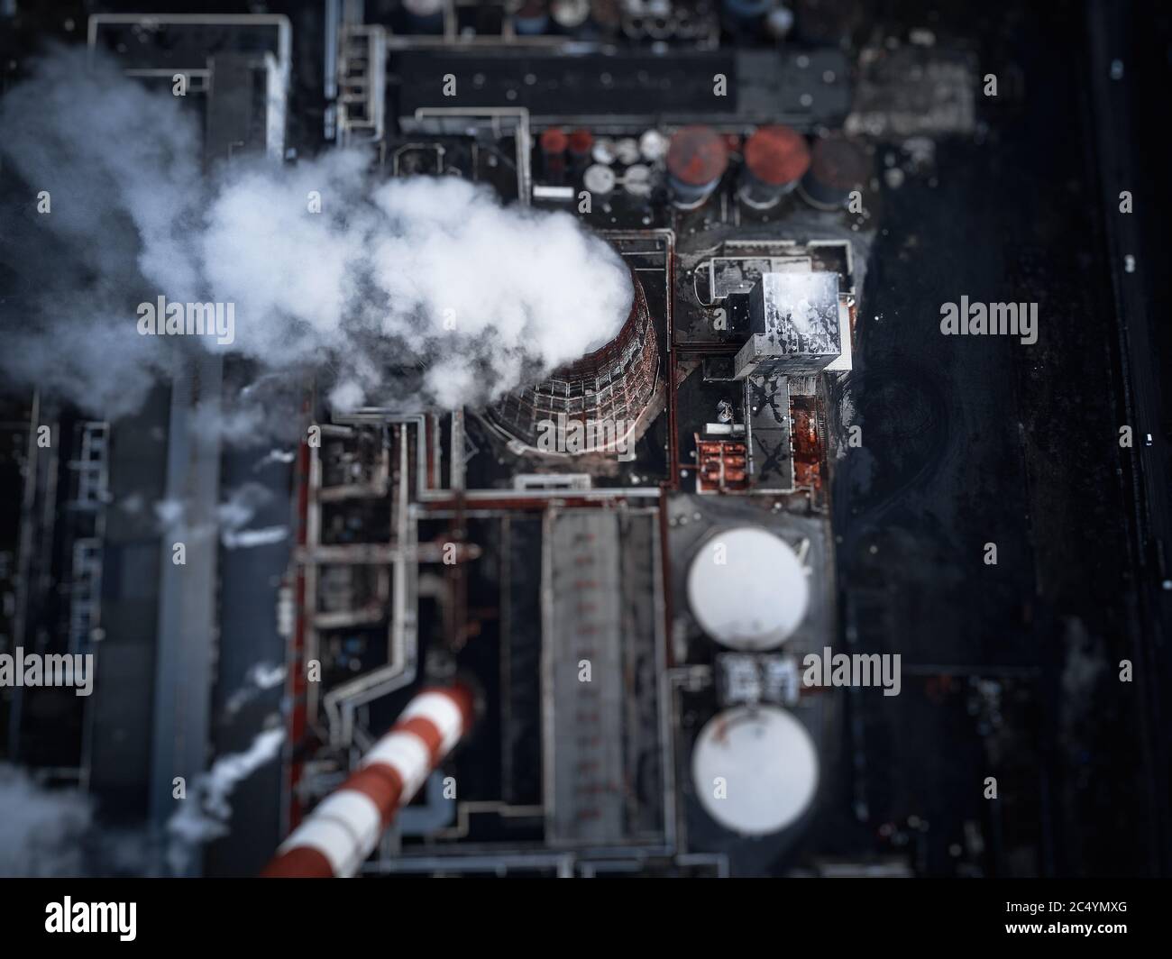 Smoking pipes of thermal power plant. Aerial view. Pipes of thermal ...