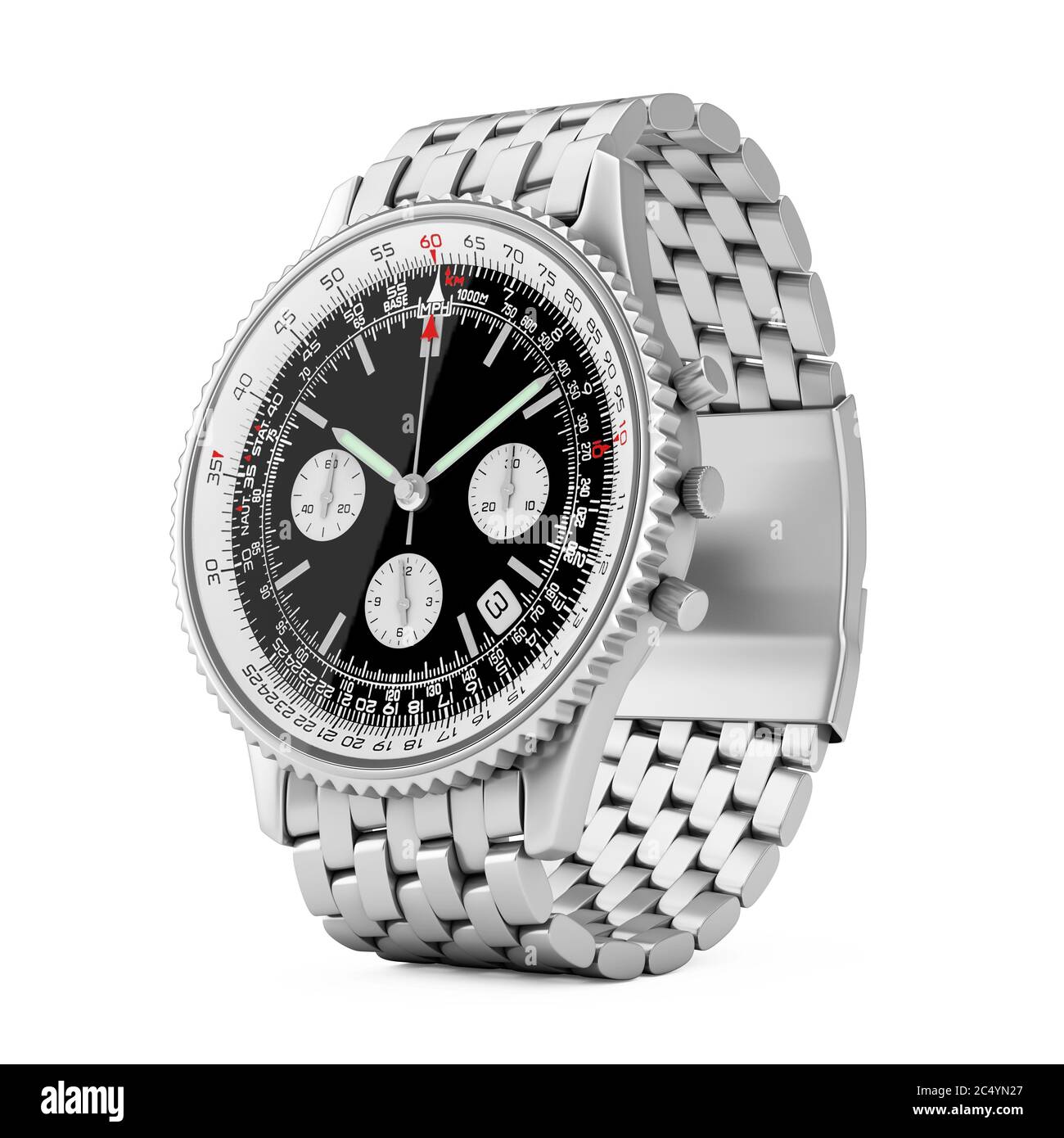 Luxury Classic Analog Men's Wrist Silver Watch on a white background ...