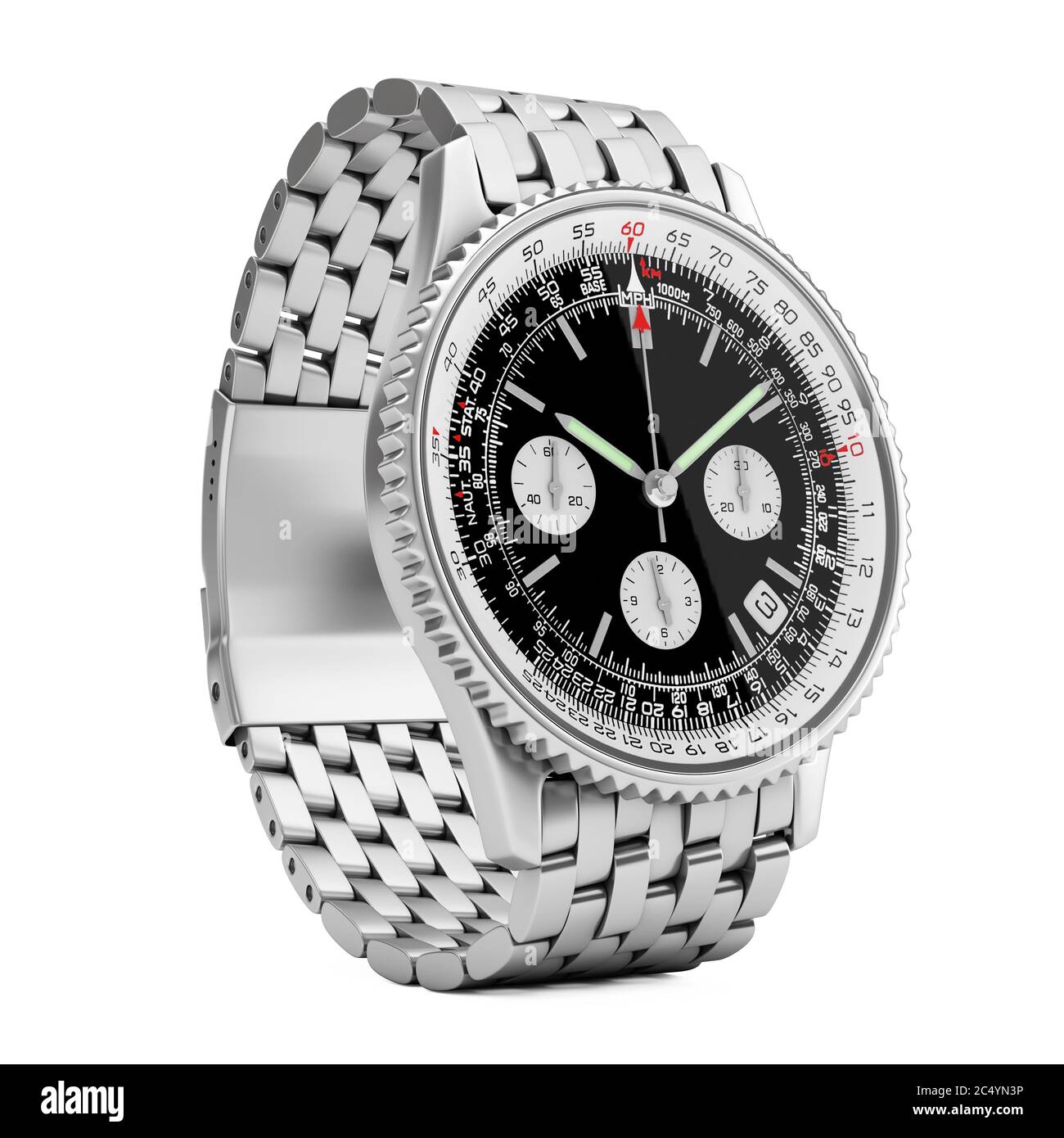 Luxury Classic Analog Men's Wrist Silver Watch on a white background ...