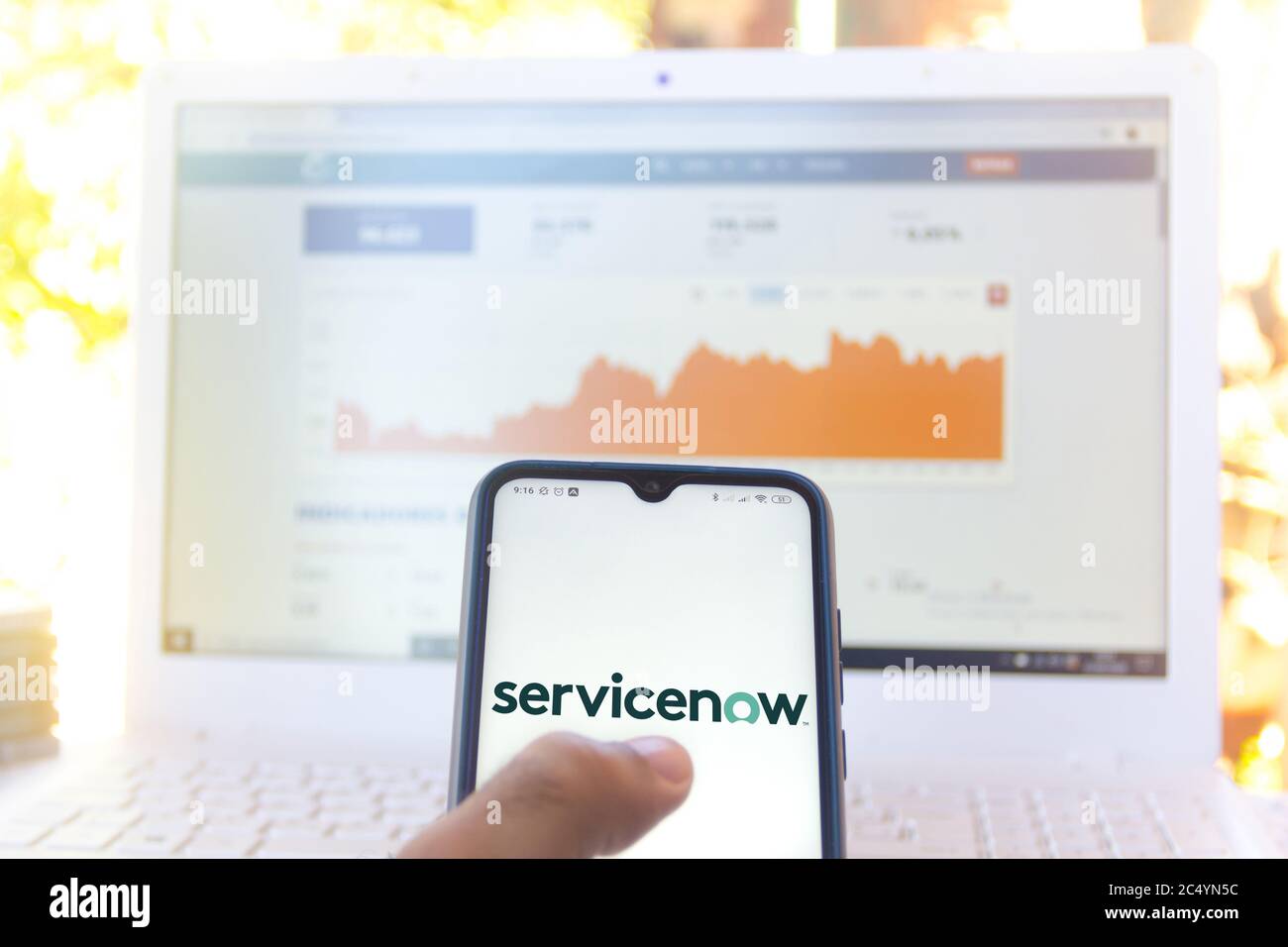 In this photo illustration the ServiceNow logo seen displayed on a ...