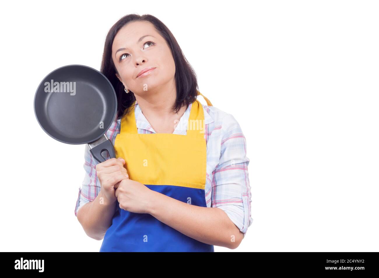 Beautiful Young Woman with Frying Pan Thinking What to Prepare for ...