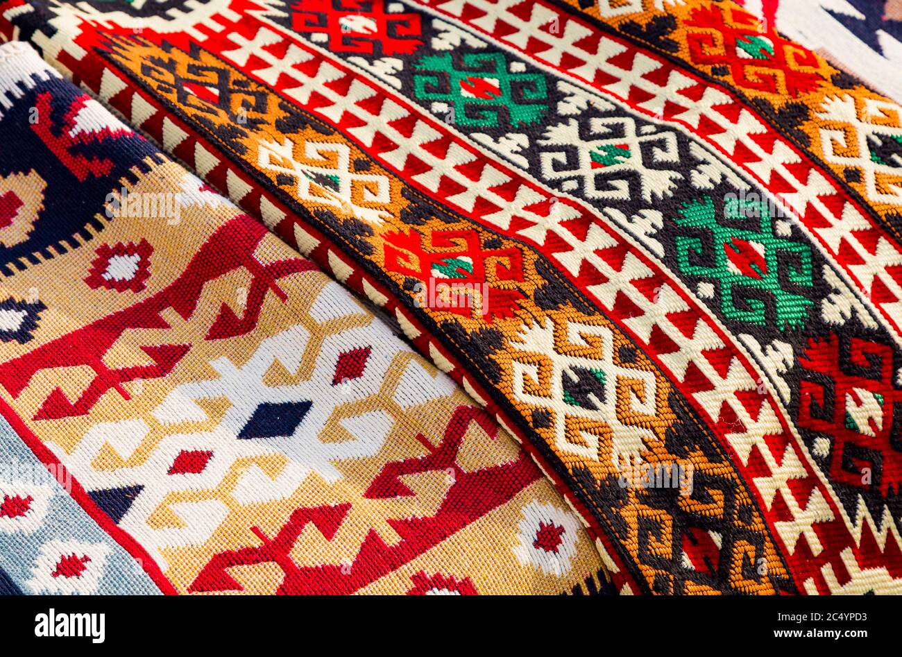 Traditional Albanian bright colorful woolen woven pattern rug handmade ...