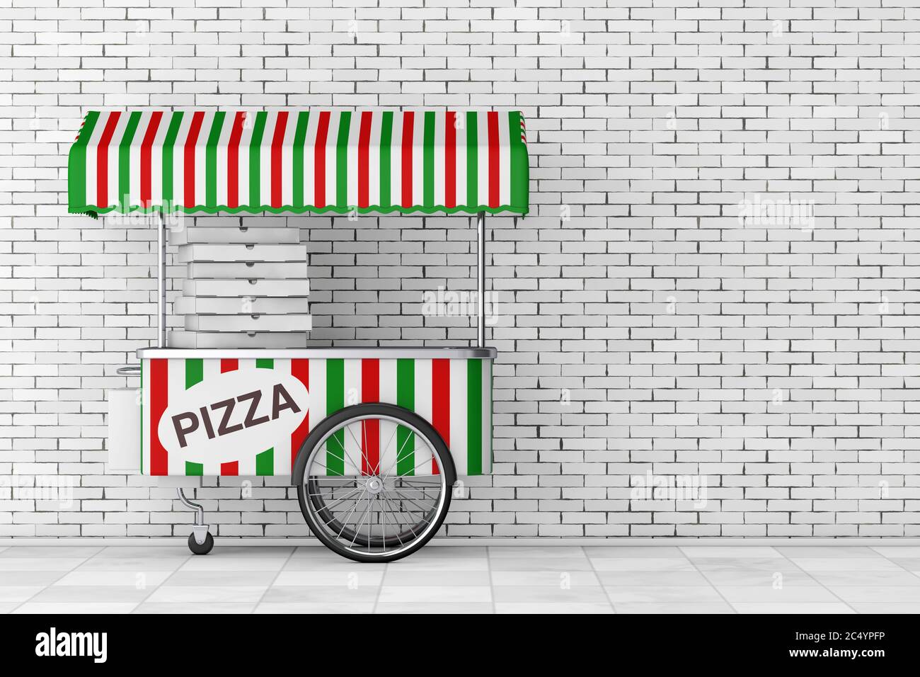 Pizza Trolley Cart in front of brick wall. 3d Rendering Stock Photo - Alamy