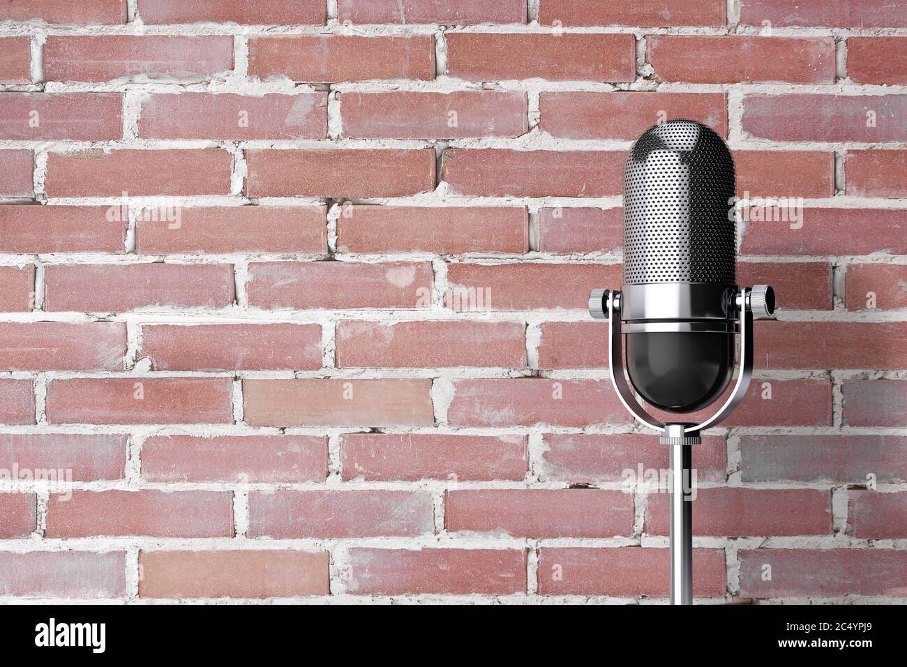 Vintage Silver Microphone in front of brick wall. 3d Rendering Stock ...