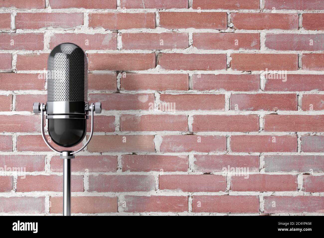 Vintage Silver Microphone in front of brick wall. 3d Rendering Stock ...