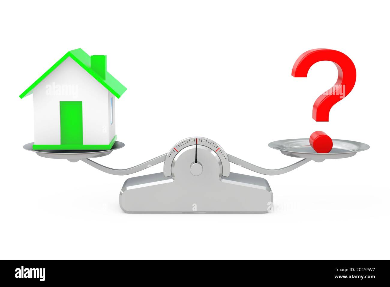 House with Question Mark Balancing on a Simple Weighting Scale on a ...