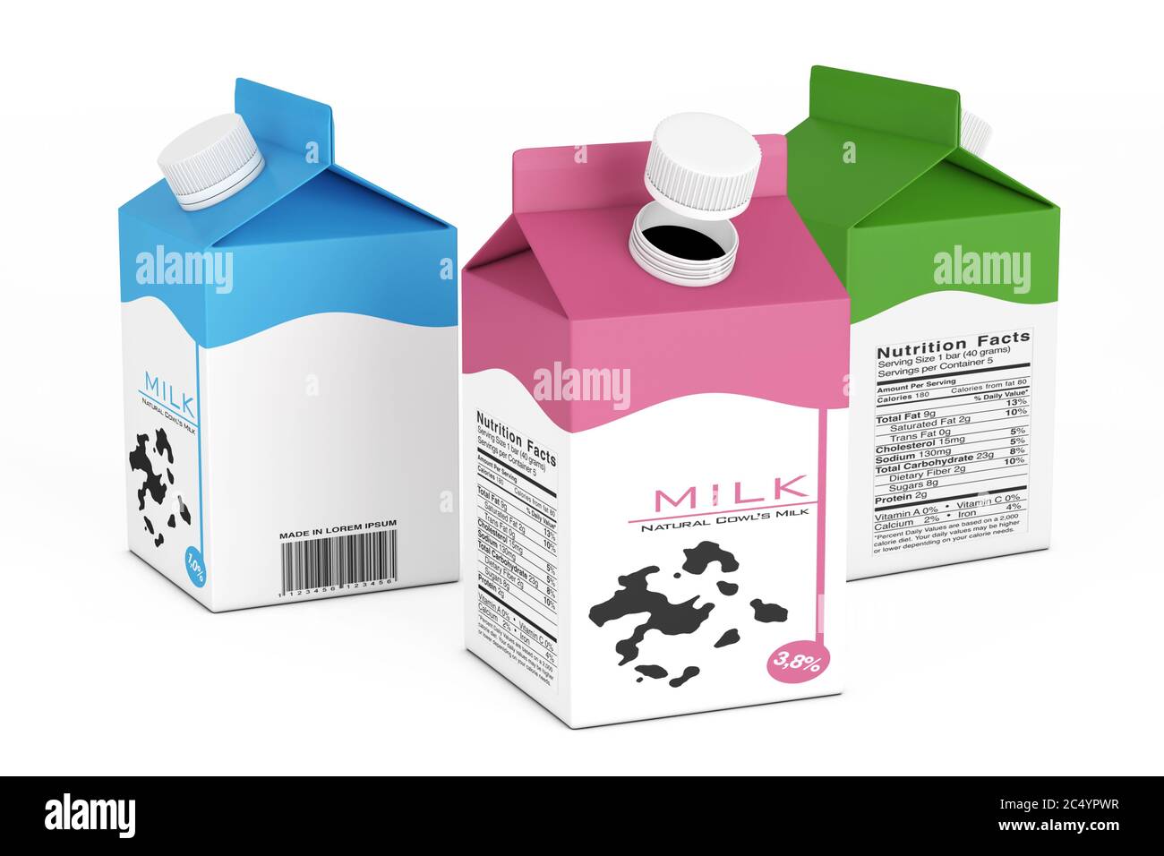 Milk Carton Boxes on a white background. 3d Rendering Stock Photo - Alamy