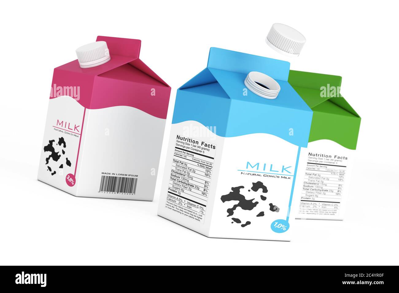 Milk Carton Boxes on a white background. 3d Rendering Stock Photo - Alamy
