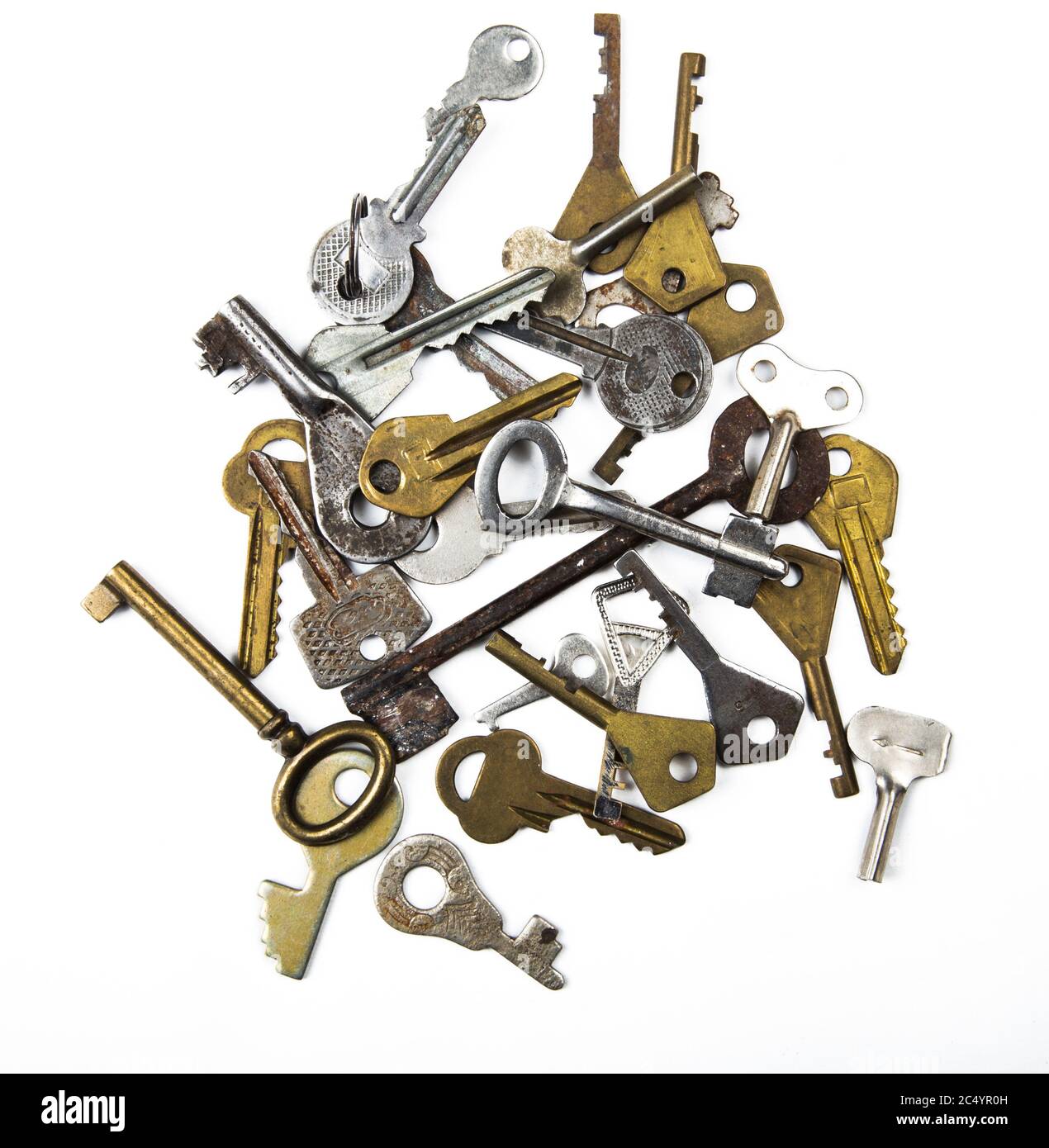 Bunch of assorted old multi-colored metal antique keys of different ...