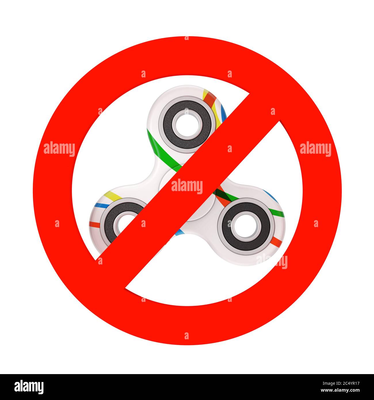 Prohibition Sign with Fidget Finger Spinner Antistress Toy on a white ...