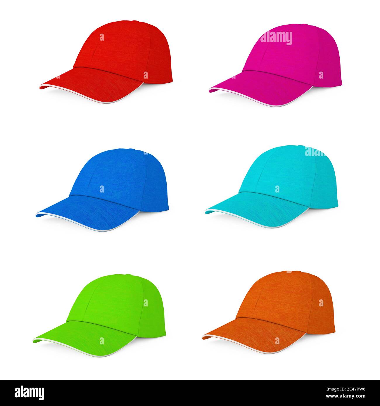 Multicolour Fashion Baseball Caps on a white background. 3d Rendering ...