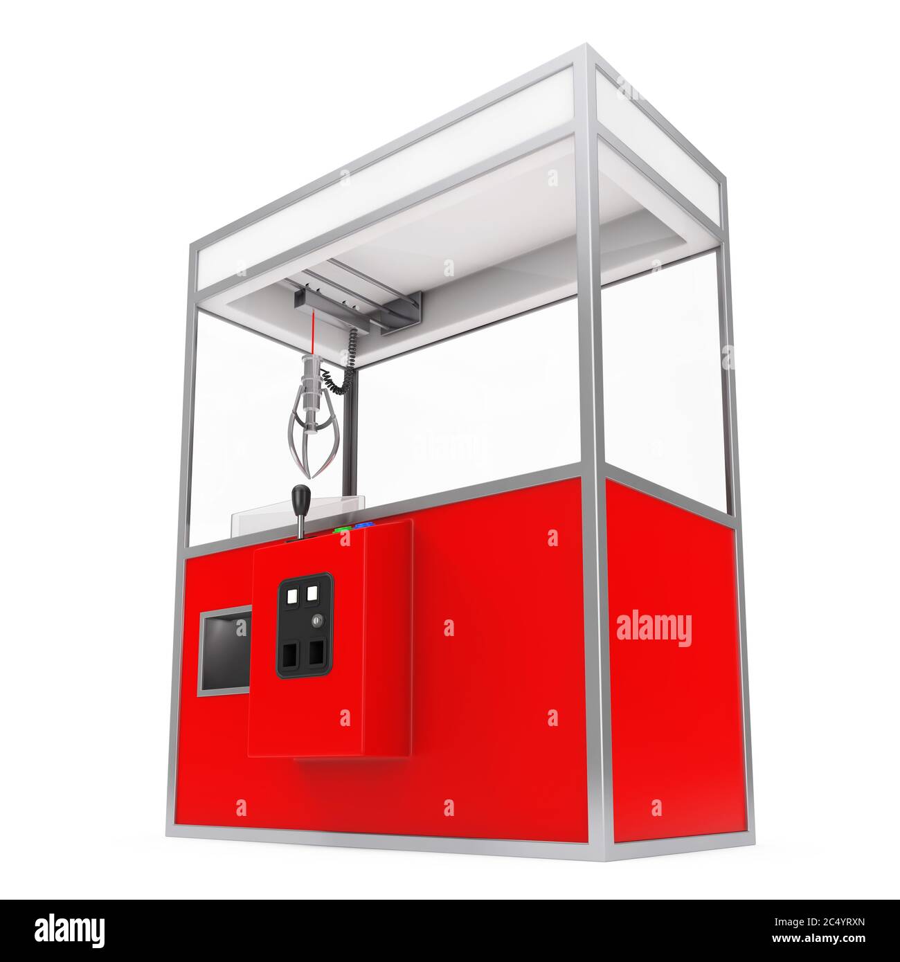 Empty Carnival Red Toy Claw Crane Arcade Machine on a white background ...
