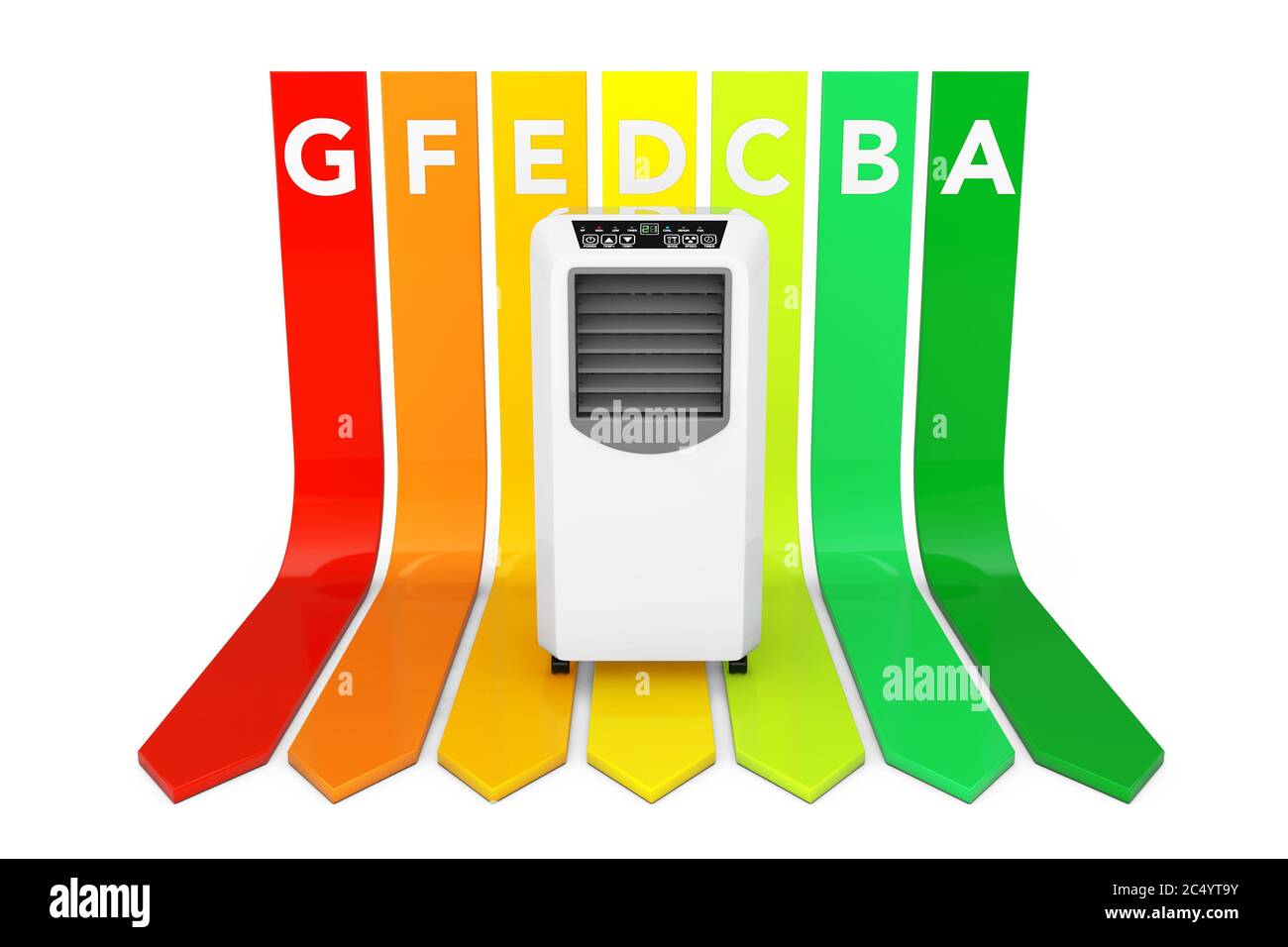 Modern Mobile Conditioner over Energy Efficiency Rating Chart on a ...