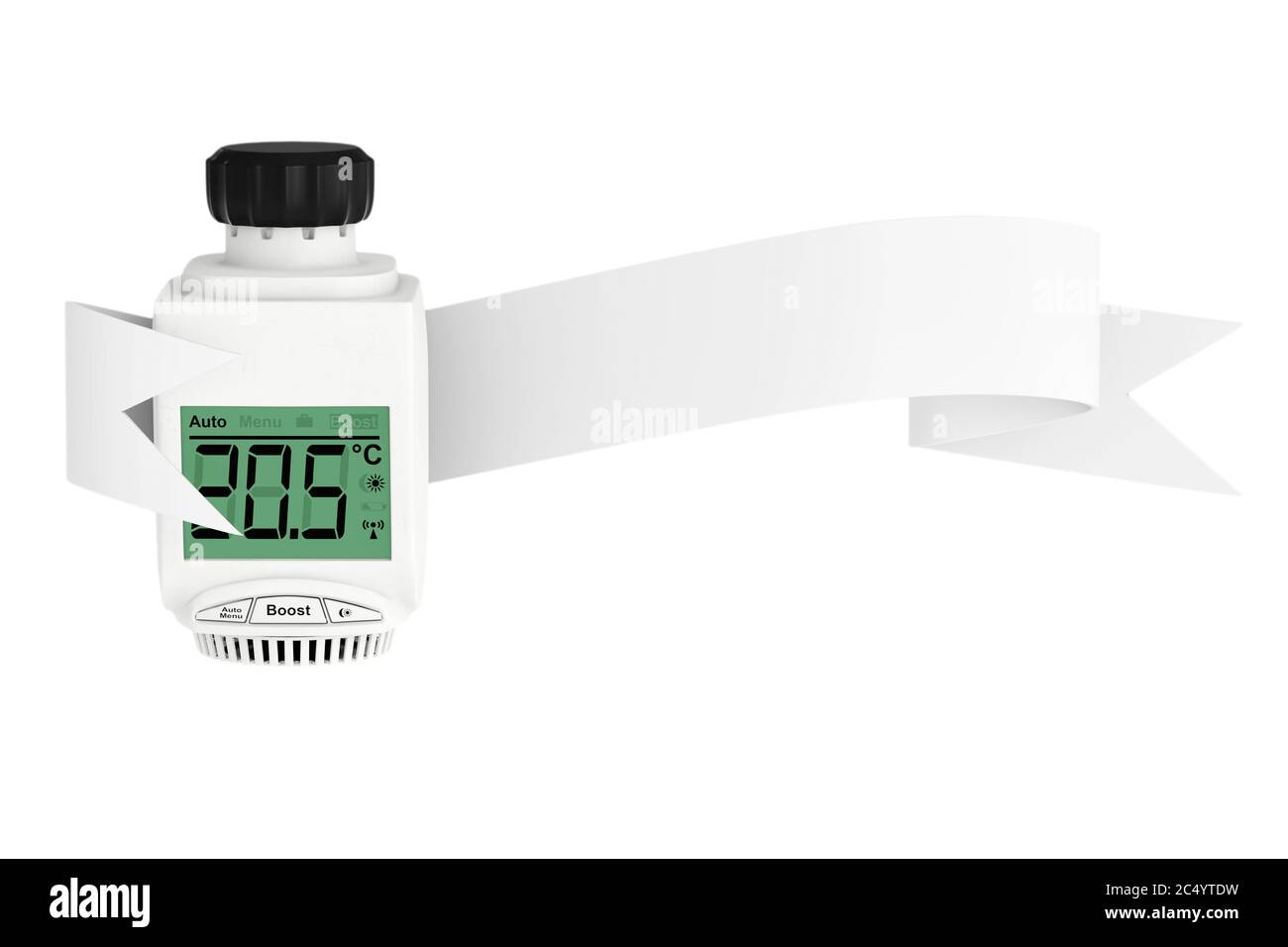 Digital Wireless Radiator Thermostatic Valve with Ribbon Banner on a ...