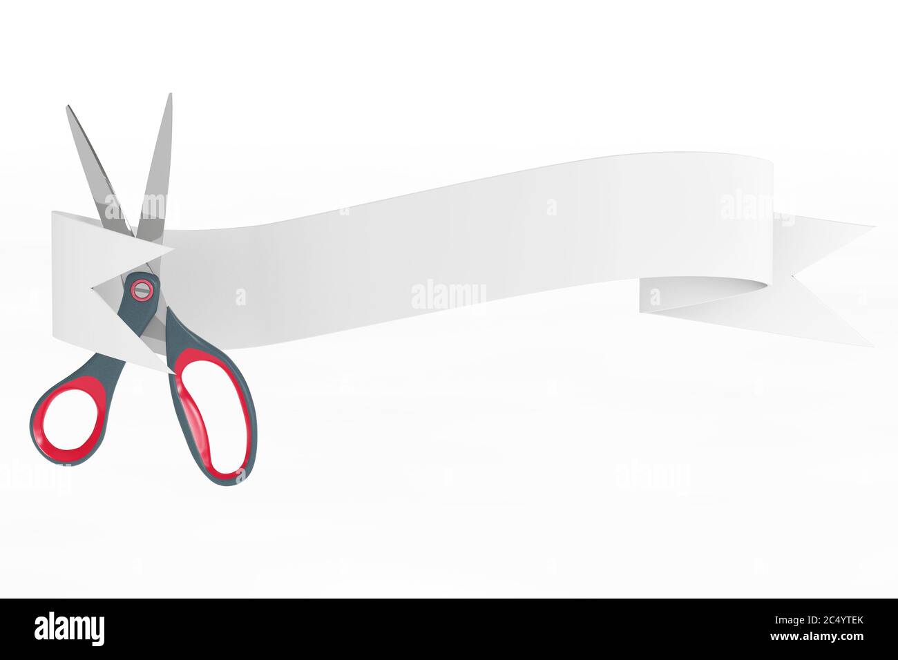 Scissors with Ribbon Banner on a white background. 3d Rendering Stock ...
