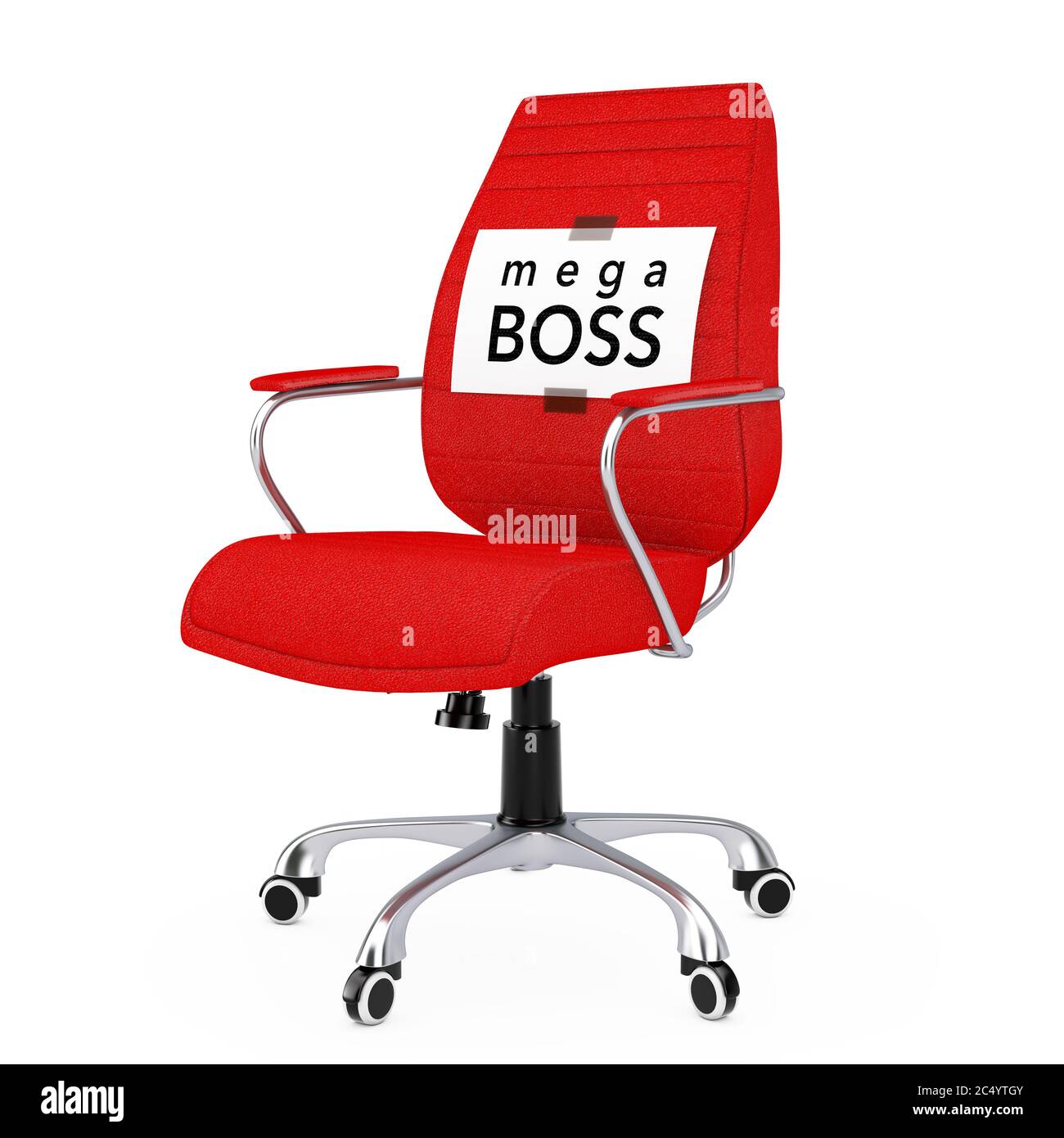Paper Sheet with Mega Boss Message over Black Leather Boss Office Chair ...