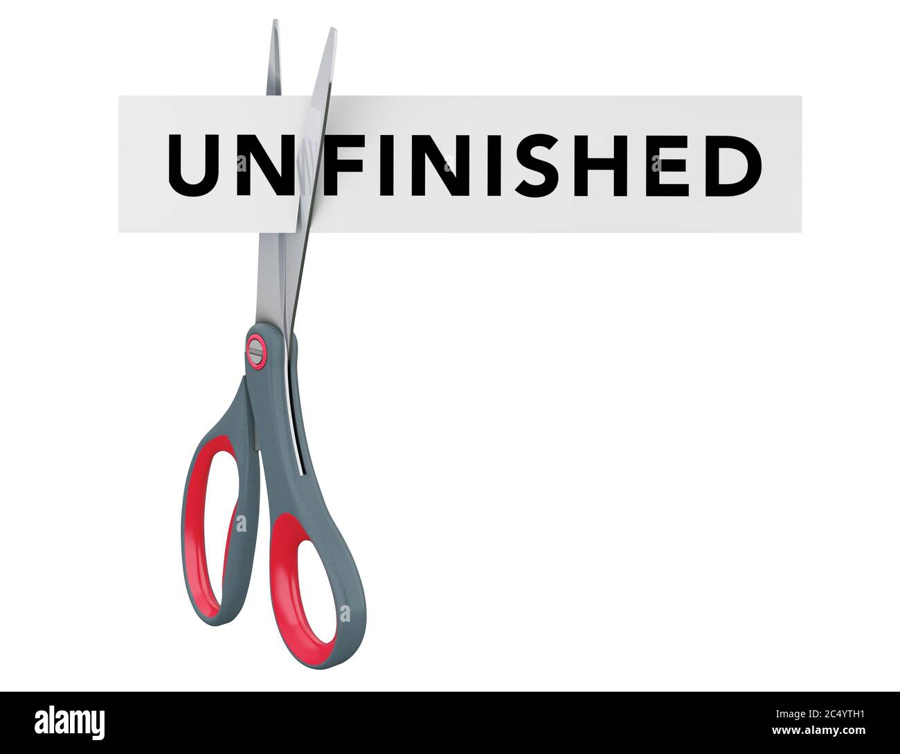 Cutting Unfinished to Finished Paper Sign with Scissors on a white ...